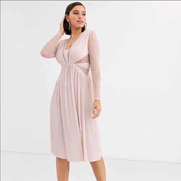 ASOS | Dresses | Asos Lace Long Sleeve Pleated Dress | Poshmark